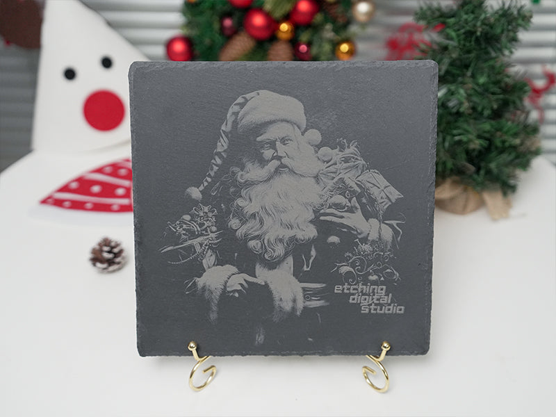 Laser Engrave Slate Santa Claus Coaster