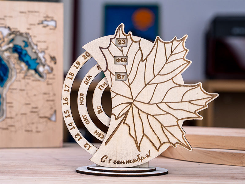 Wooden Laser Cut Leaf Perpetual Calendar | Algolaser